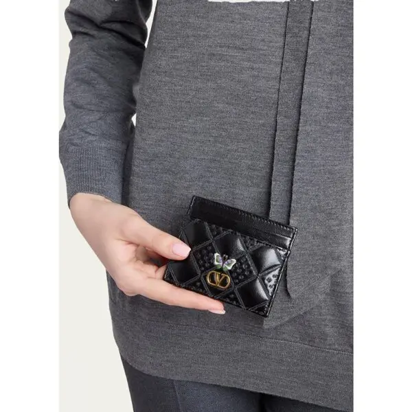 Valentino Garavani Leather Vlogo Butterfly Card Holder
