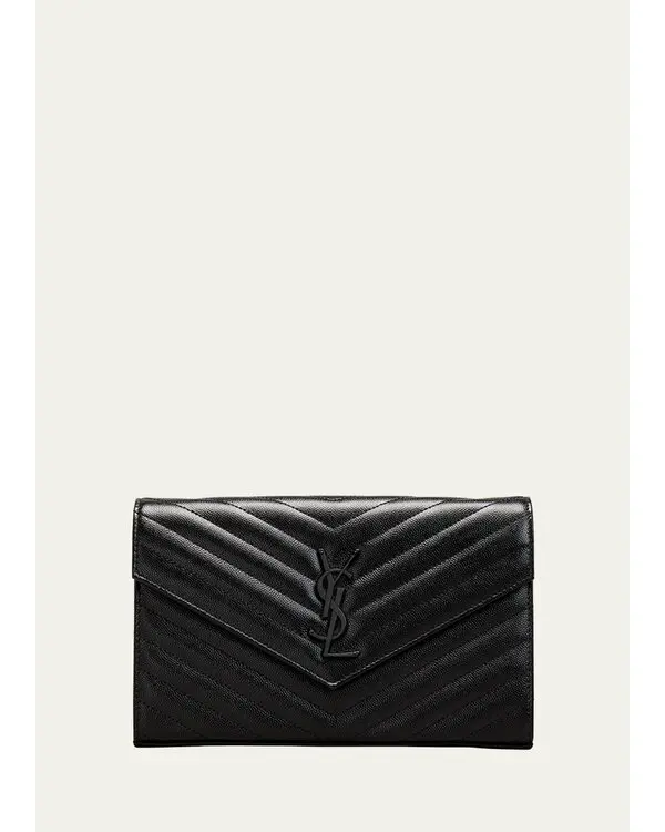 Saint Laurent Cassandre Monogram Large Wallet On Chain In Grained Leather