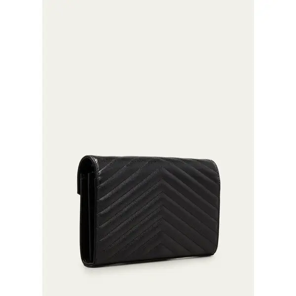 Saint Laurent Cassandre Monogram Large Wallet On Chain In Grained Leather