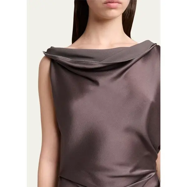Victoria Beckham Asymmetric Draped Sleeveless Satin Midi Dress - Ore