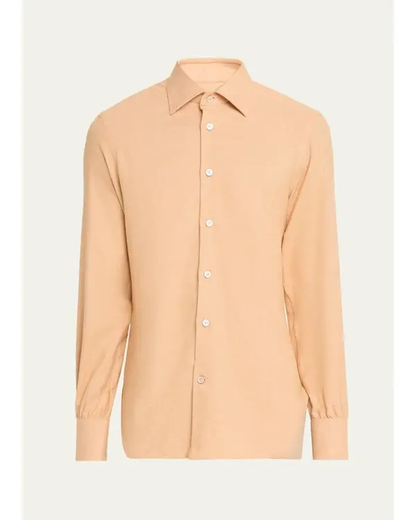 Kiton Cotton Micro-check Classic Fit Sport Shirt - Orange