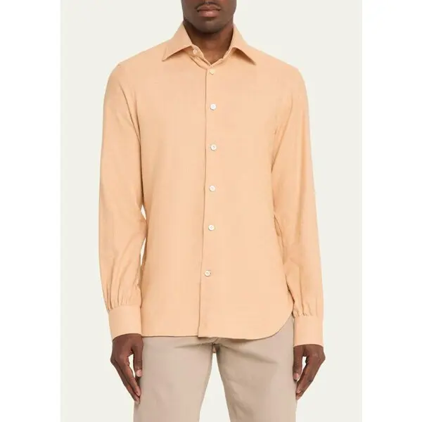 Kiton Cotton Micro-check Classic Fit Sport Shirt - Orange