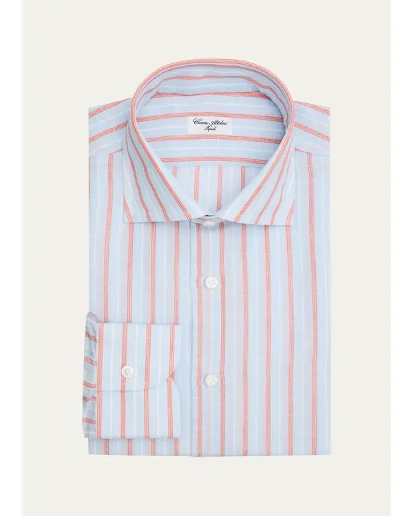 Cesare Attolini Multi-stripe Linen And Cotton Dress Shirt