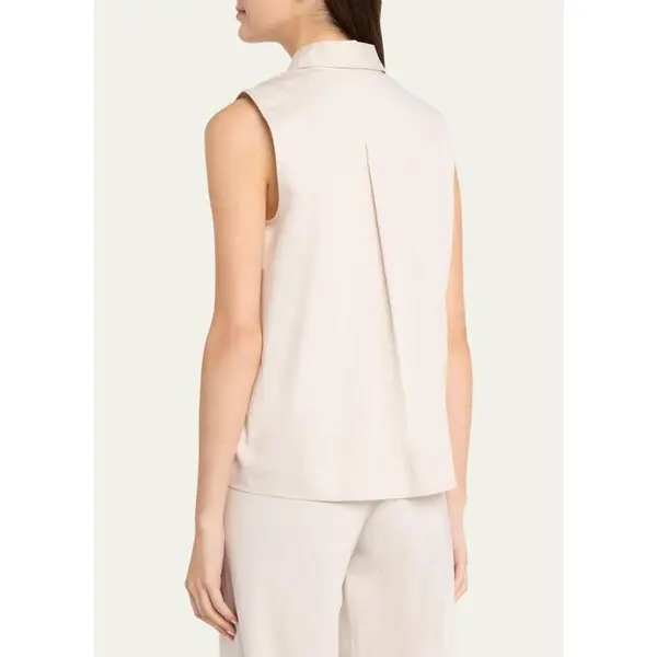 Vince Sleeveless Buttoned Poplin Top - Oyster