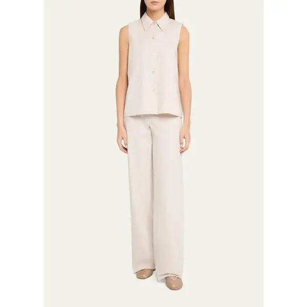 Vince Sleeveless Buttoned Poplin Top - Oyster