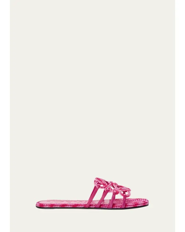 Loewe X Paula's Ibiza Petal Anagram Crochet Flat Slide Sandals - Orchid