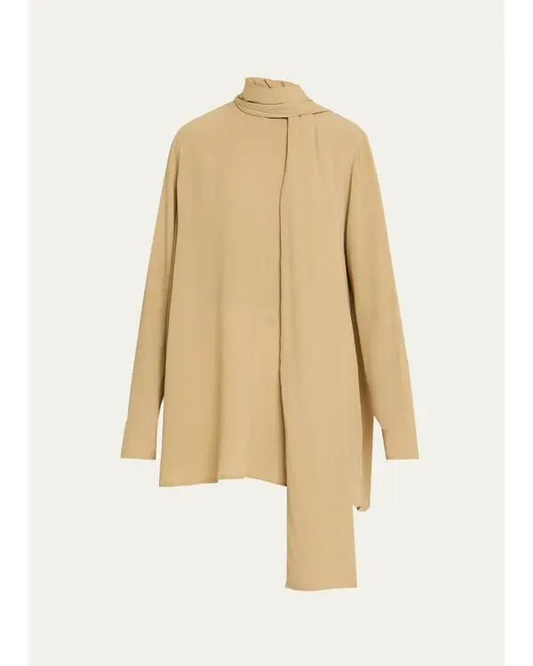 TOTEME Draped Scarf Long Sleeve Blouse