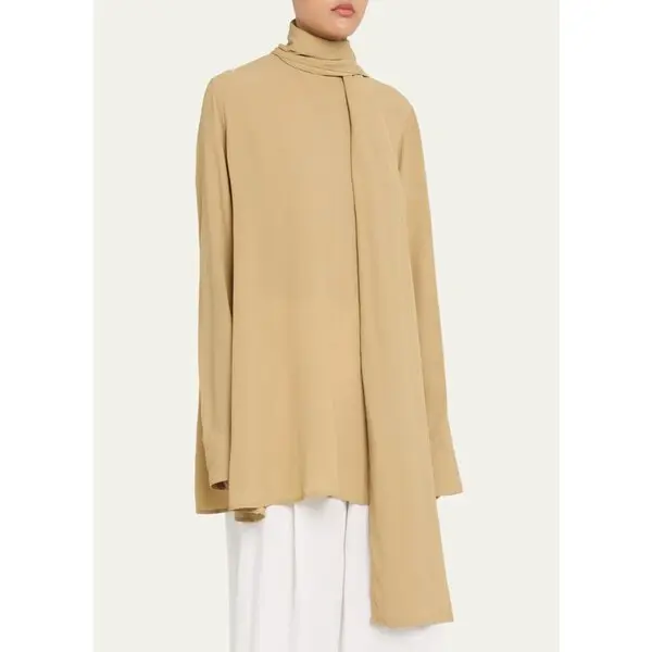 TOTEME Draped Scarf Long Sleeve Blouse