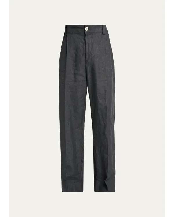 Jacquemus Linen Hairline Stripe Pleated Trousers