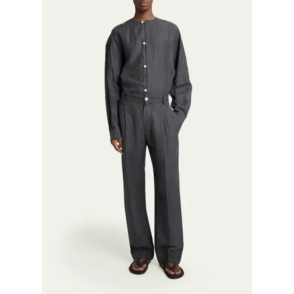 Jacquemus Linen Hairline Stripe Pleated Trousers