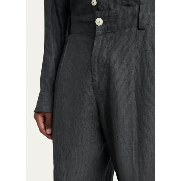 Jacquemus Linen Hairline Stripe Pleated Trousers