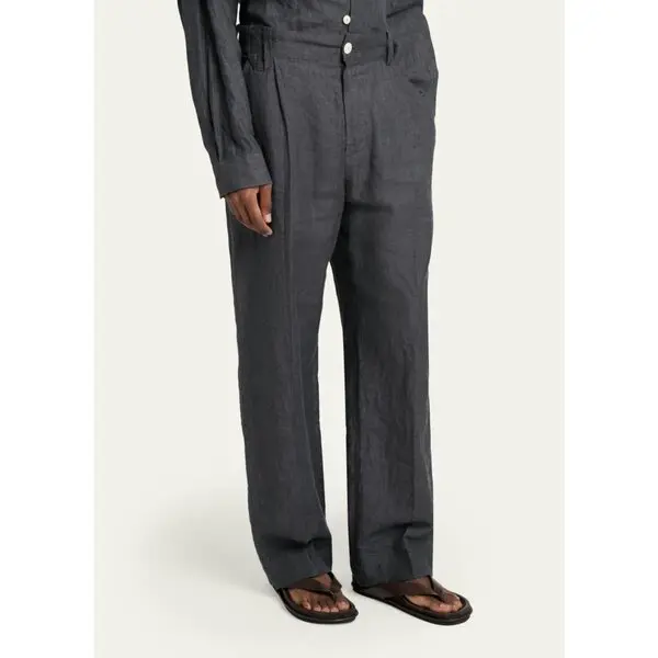 Jacquemus Linen Hairline Stripe Pleated Trousers