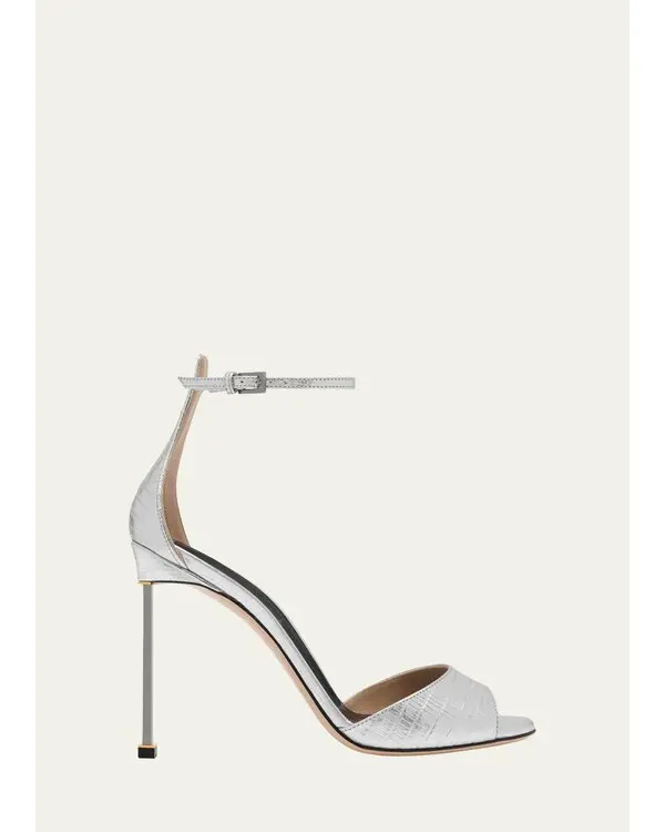 TOM FORD 105mm Embossed Metallic Leather Ankle-strap Sandals