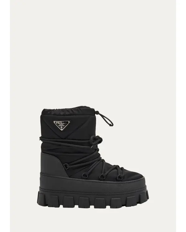 Prada Triangle Logo Lug-sole Nylon Snow Boots