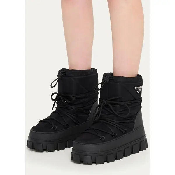 Prada Triangle Logo Lug-sole Nylon Snow Boots