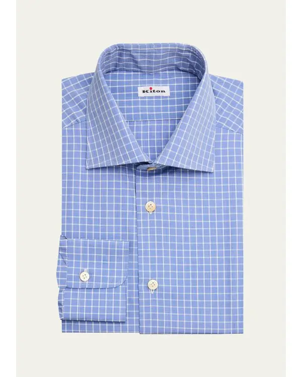 Kiton Cotton Grid Check Dress Shirt