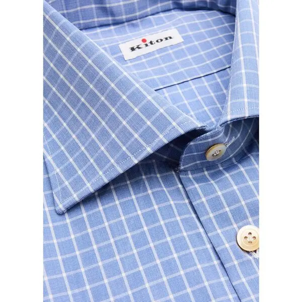 Kiton Cotton Grid Check Dress Shirt