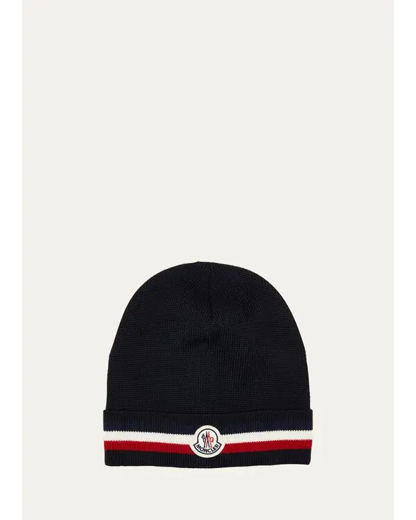Moncler Tricolor Logo Beanie - Navy