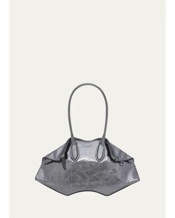 Alexander McQueen Manta Shoulder Bag In Metallic Leather - Dark Silver