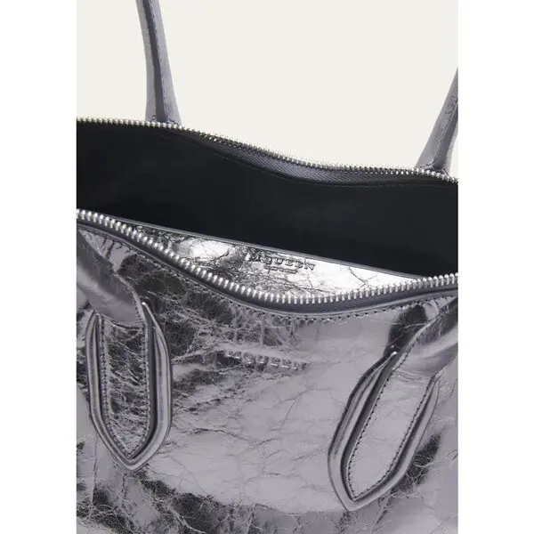 Alexander McQueen Manta Shoulder Bag In Metallic Leather - Dark Silver
