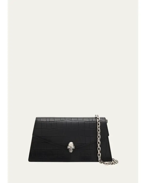 Alexander McQueen Skull Mini Croc-embossed Leather Top-handle Bag - Black/silver