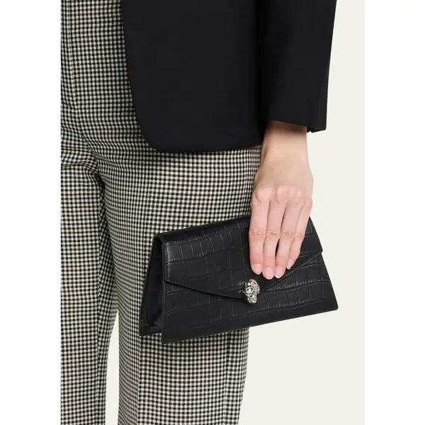 Alexander McQueen Skull Mini Croc-embossed Leather Top-handle Bag - Black/silver