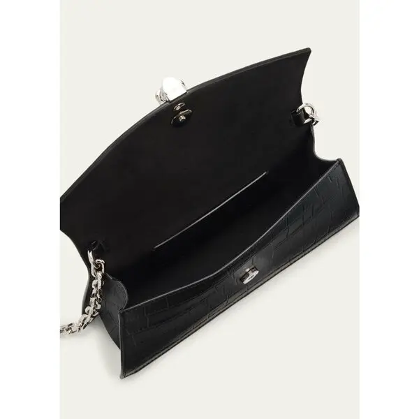 Alexander McQueen Skull Mini Croc-embossed Leather Top-handle Bag - Black/silver