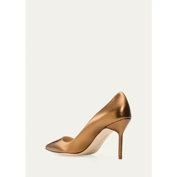 Manolo Blahnik 90mm Bb Metallic Leather Pumps - Bronze