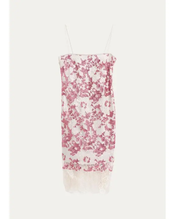 Costarellos Biona Sleeveless Sequined Metallic Lace Midi Dress
