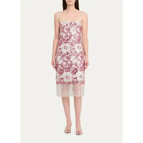 Costarellos Biona Sleeveless Sequined Metallic Lace Midi Dress