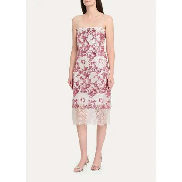 Costarellos Biona Sleeveless Sequined Metallic Lace Midi Dress
