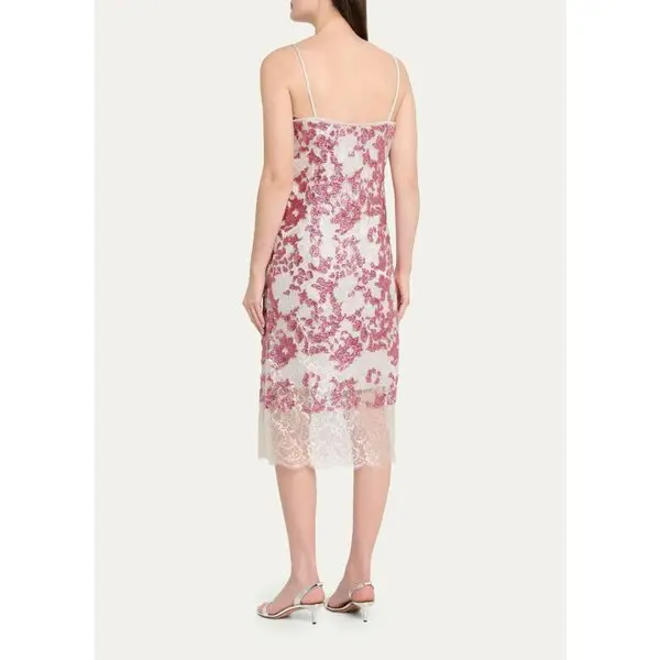 Costarellos Biona Sleeveless Sequined Metallic Lace Midi Dress