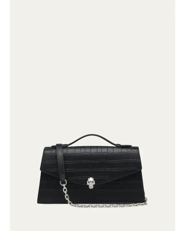 Alexander McQueen Skull Top-handle Bag In Croc-effect Leather