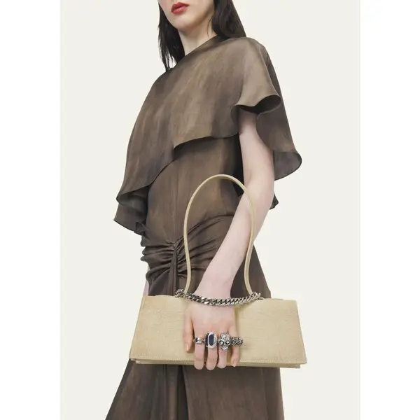 Alexander McQueen Jewelled Croc-embossed Suede Top-handle Bag