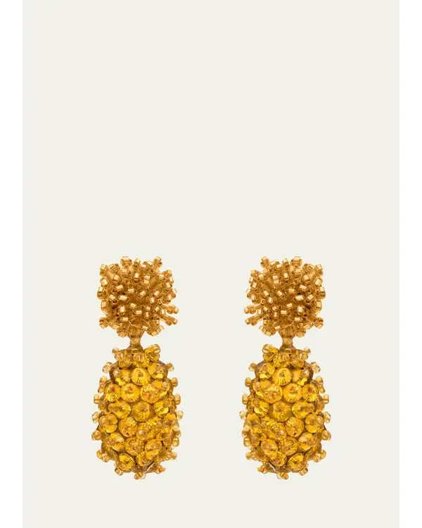 Oscar De La Renta Beaded Cluster Drop Earrings - Gold