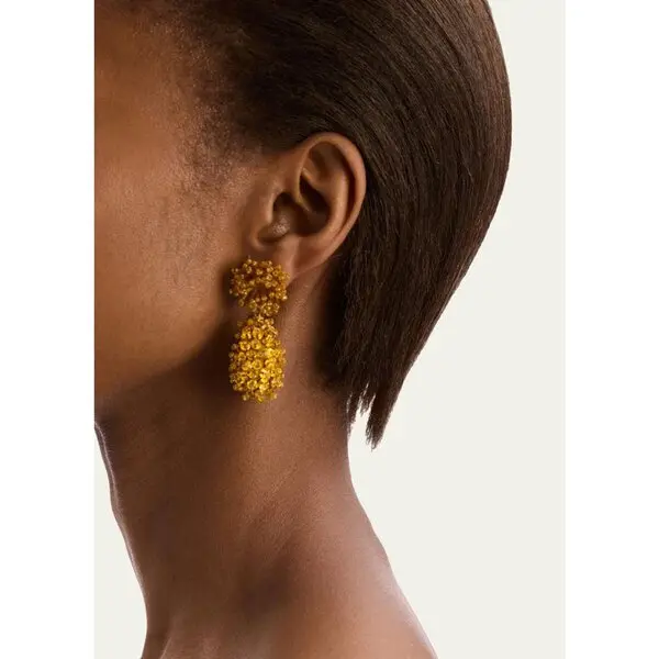 Oscar De La Renta Beaded Cluster Drop Earrings - Gold