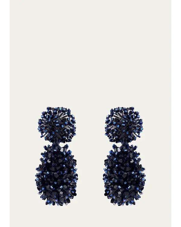 Oscar De La Renta Beaded Cluster Drop Earrings - Navy