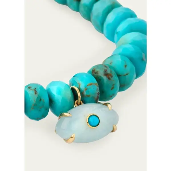 SYDNEY EVAN 14k Carved Aquamarine Evil Eye On Turquoise Stretch Bracelet