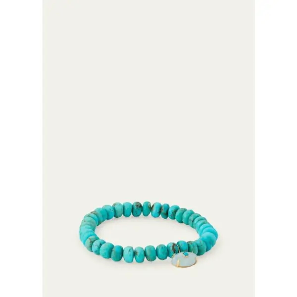 SYDNEY EVAN 14k Carved Aquamarine Evil Eye On Turquoise Stretch Bracelet