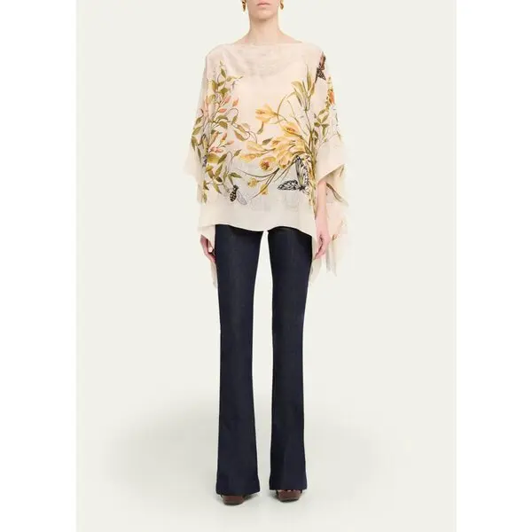 Etro Floral-print Silk Poncho Top - Multicolor
