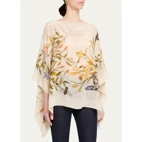 Etro Floral-print Silk Poncho Top - Multicolor