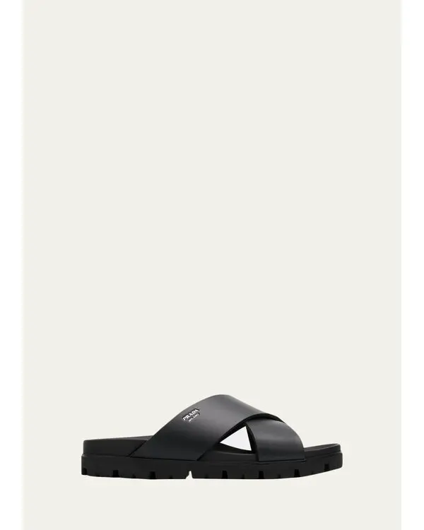 Prada Soft Cage Criss-cross Rubber Slide Sandals
