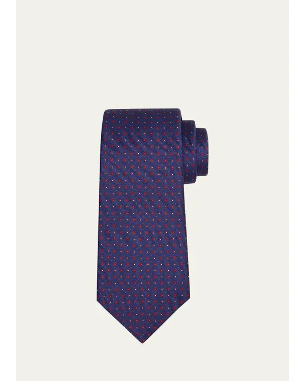 Kiton Micro-dots Silk Sevenfold Tie - Blue/red