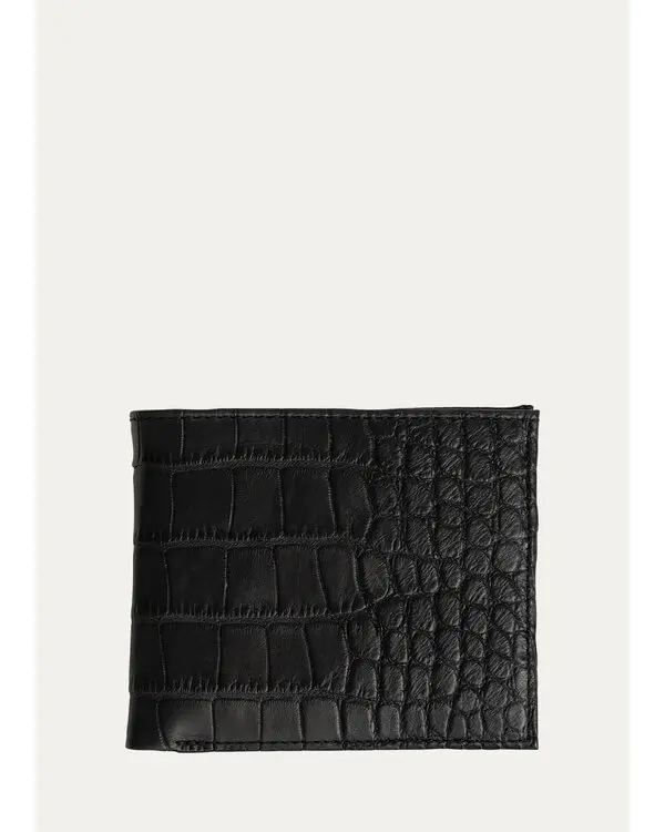 ABAS Matte Alligator Leather Bifold Wallet W/ Id Window - Black