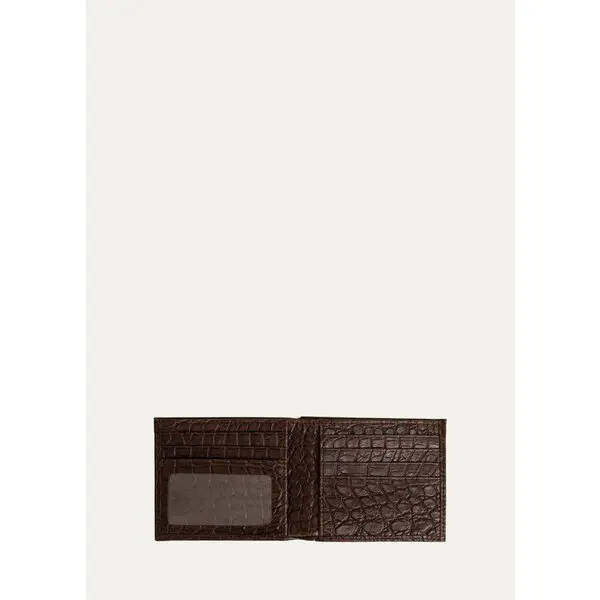 ABAS Matte Alligator Leather Bifold Wallet W/ Id Window - Black