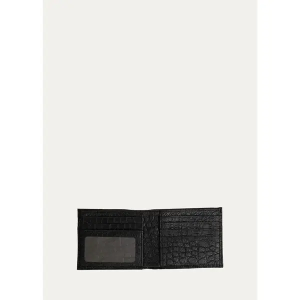 ABAS Matte Alligator Leather Bifold Wallet W/ Id Window - Black