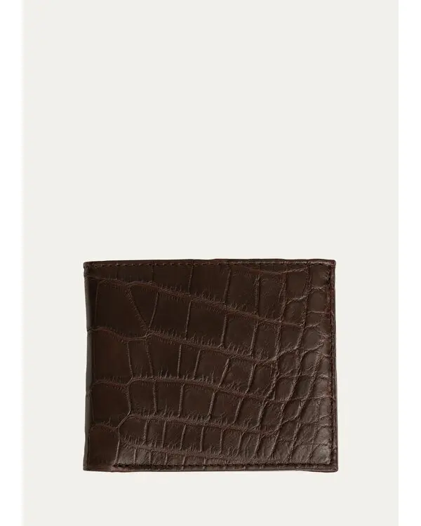 ABAS Matte Alligator Leather Bifold Wallet W/ Id Window - Brown