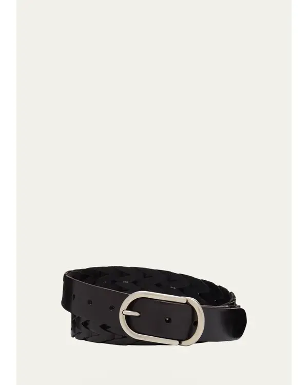 Brunello Cucinelli Braided Smooth Calfskin Round-buckle Belt