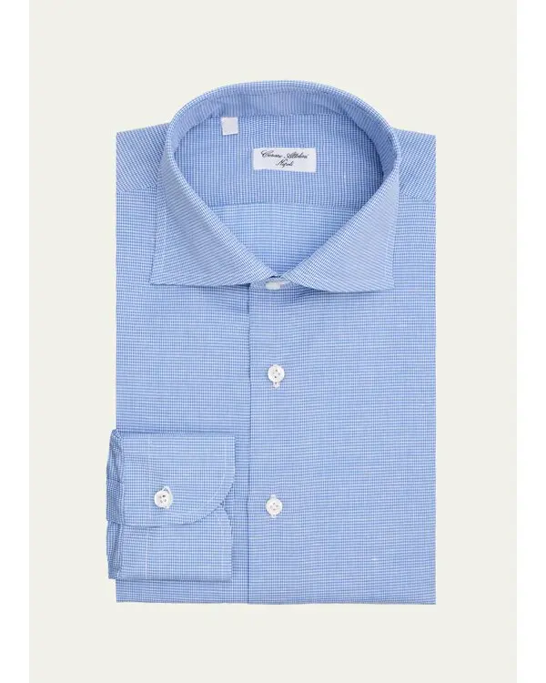 Cesare Attolini Micro-check Cotton-linen Shirt