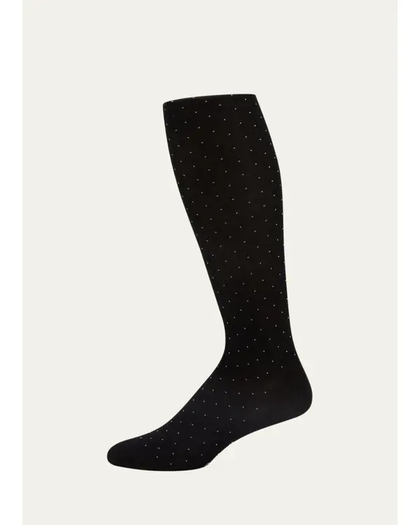 Pantherella Gadsbury Pindot Crew Socks - Black
